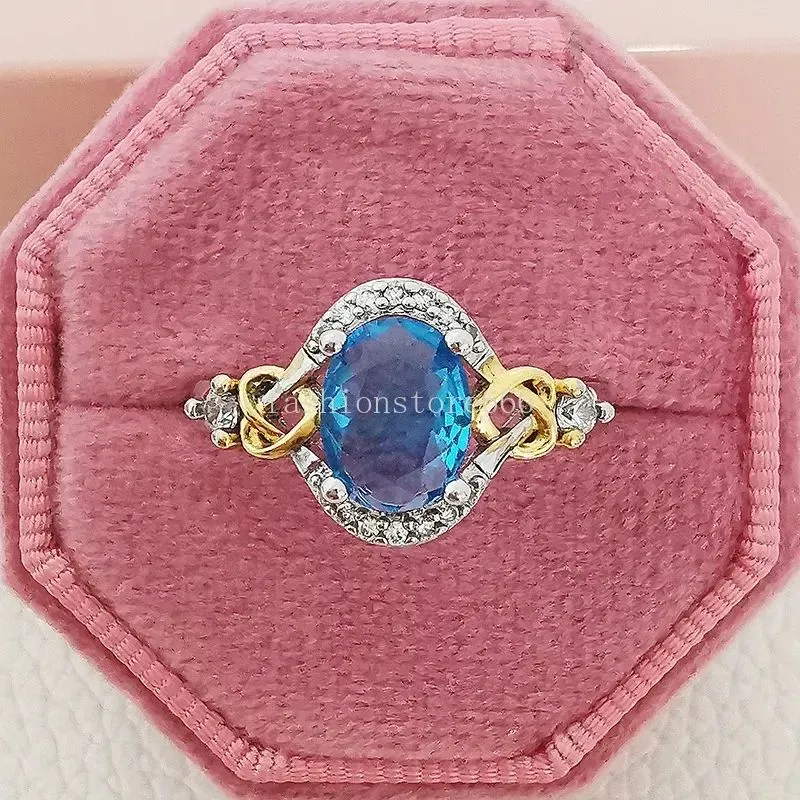 Blue Designer Diamond Zircon Ring for Women - Gold Plated Brass ...