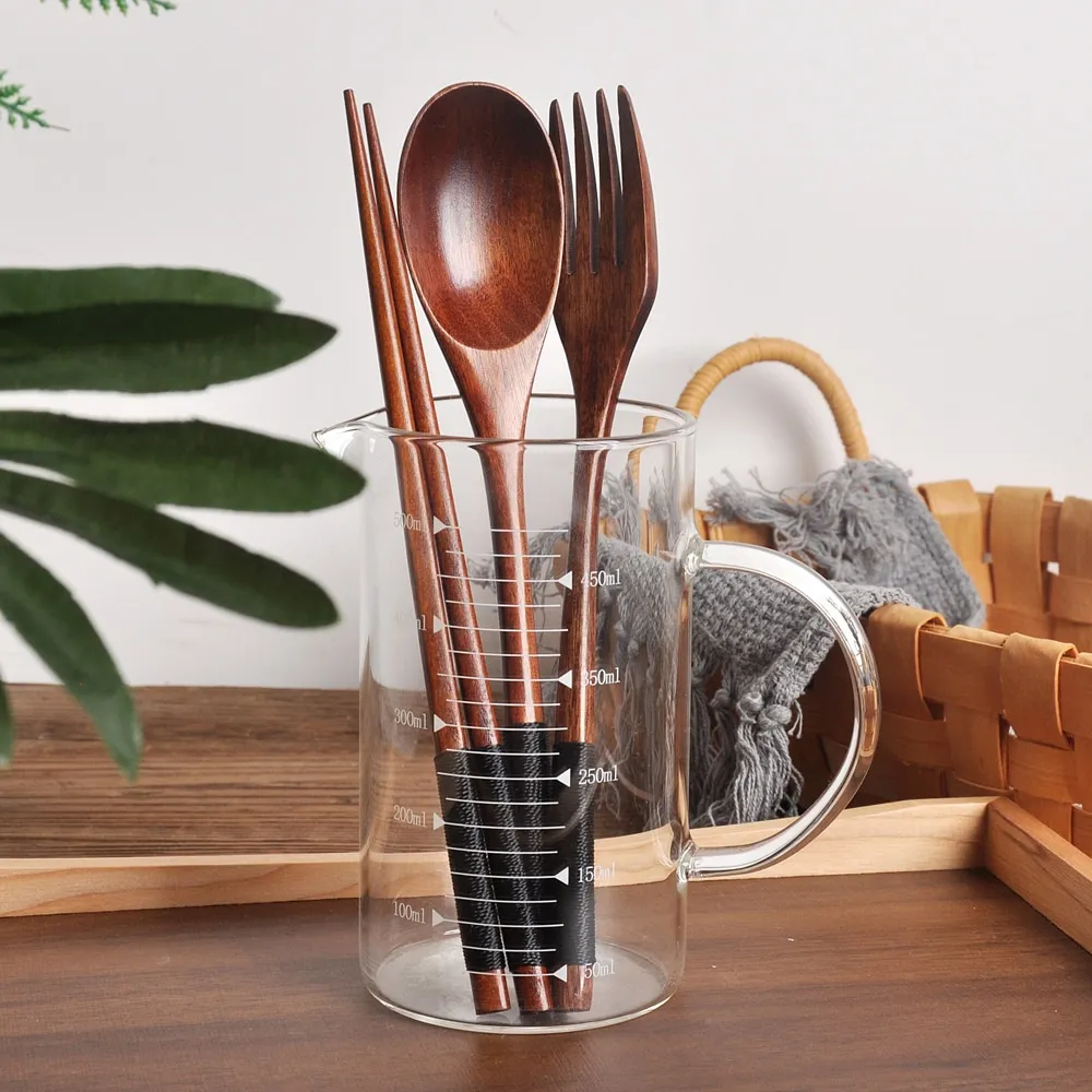 Portable Natural Wood Wooden Dinnerware Set : Spoon, Chopsticks, Fork ...