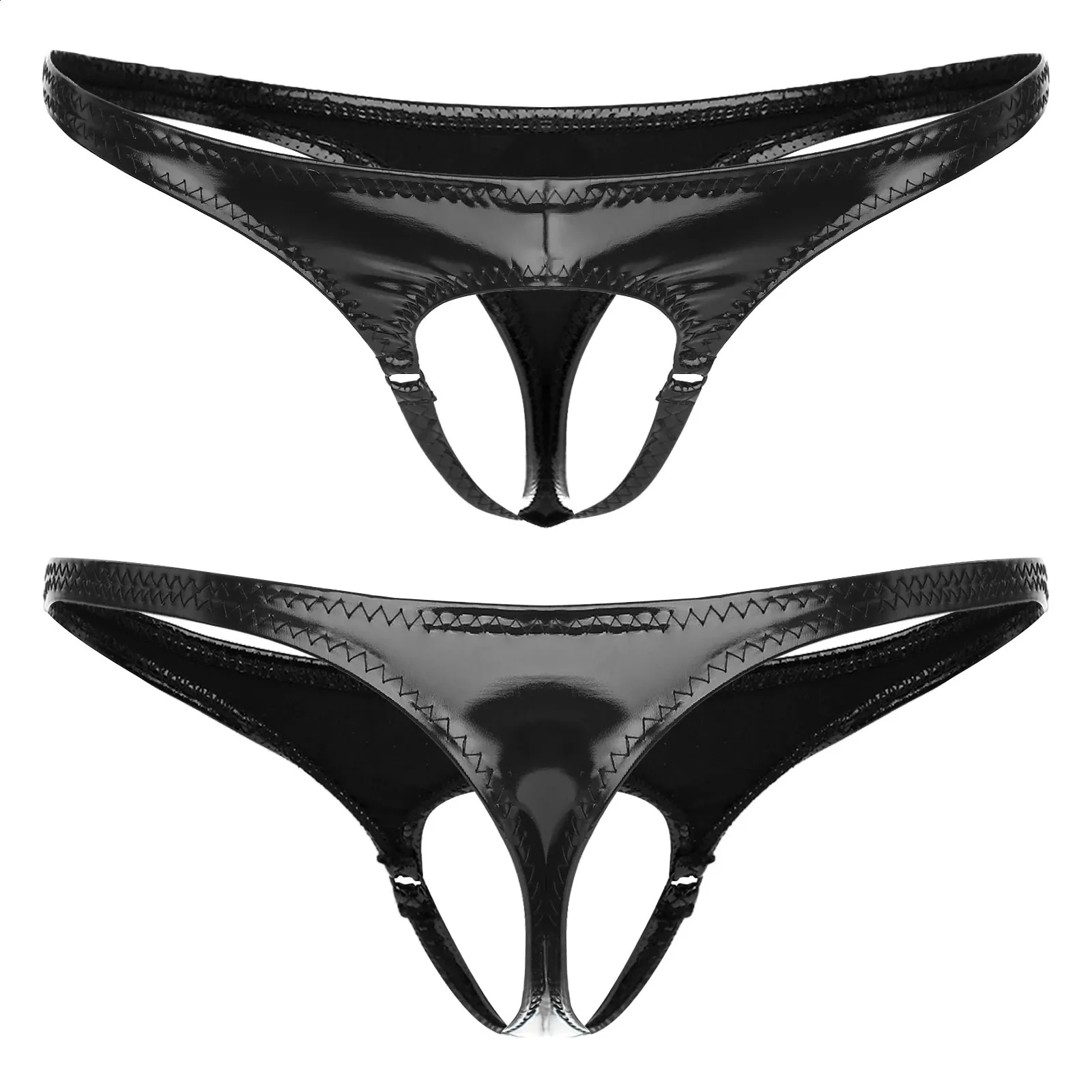 Men's Sexy PU Leather G String Crotchless Thong With Cutout Pouch And ...