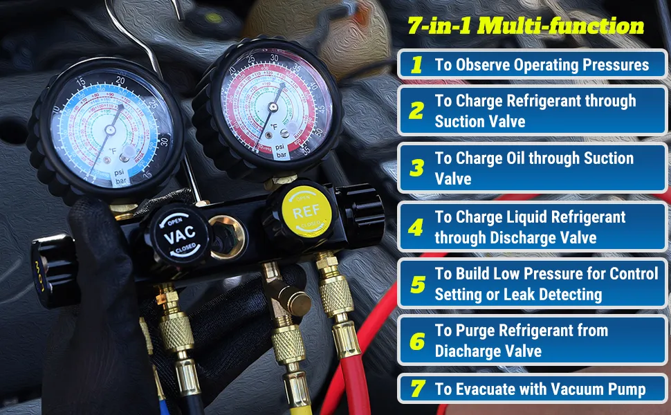 Refrigerant Gauges Set With Gas Hose And Regulator HVAC AC Manifold ...