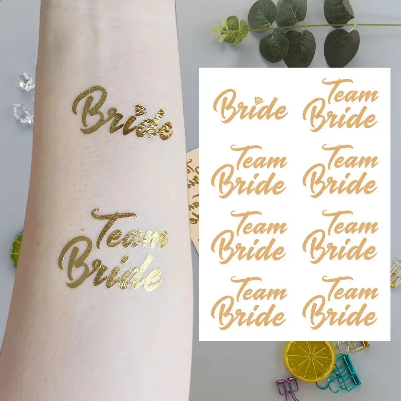 Golden Bride Team Temporary Tattoos Hen Party Gold Stickers, Wedding ...