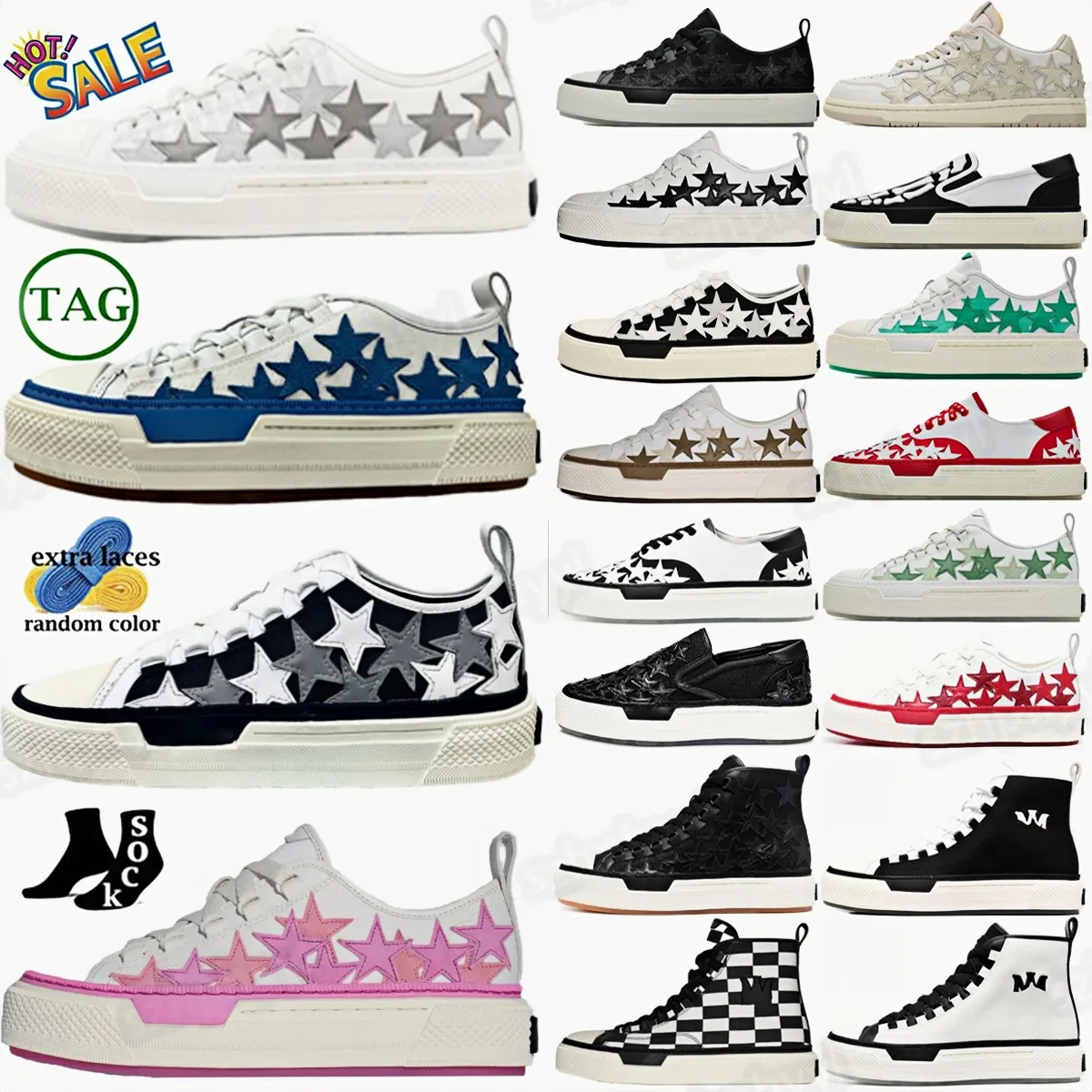 Designer Stars Court Low Leather Canvas Shoes - Black, White, Red, Pink ...