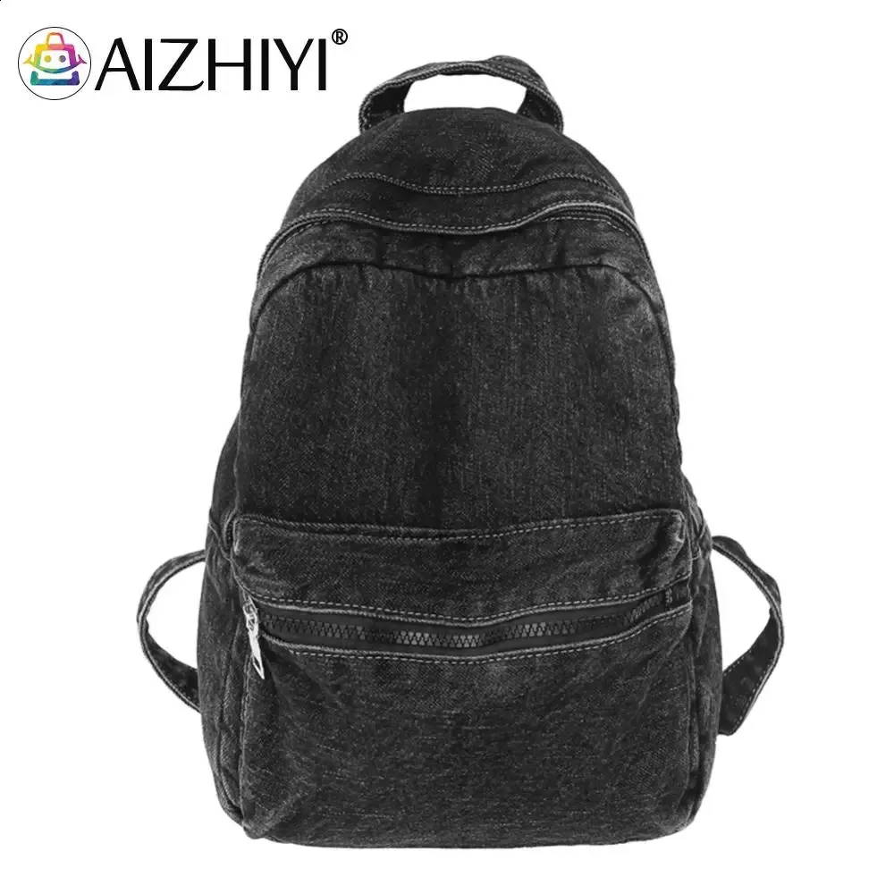 Retro Denim Backpack - Large Capacity Travel Daypack with Laptop ...