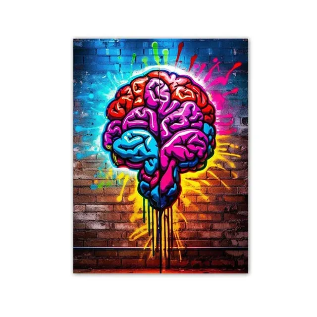 Modern Human Heart And Brain Anatomical Graffiti Heart Wall Art Print ...