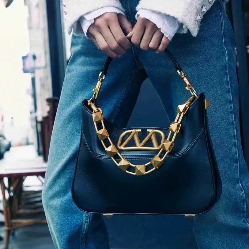 Designer Half Moon Stud Sign Crescent Shoulder Bag With Big Rivet And ...