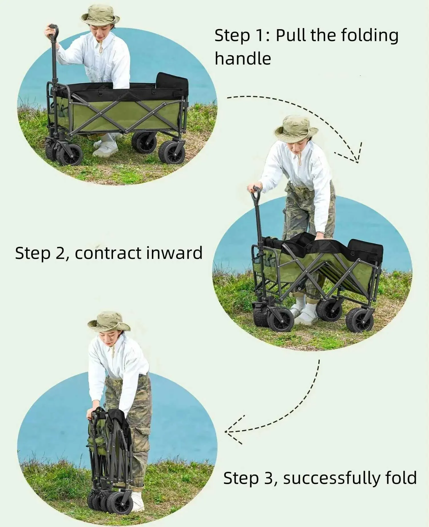Push And Pull Folding Carts Wheeled Picnic And Shopping Carts For ...
