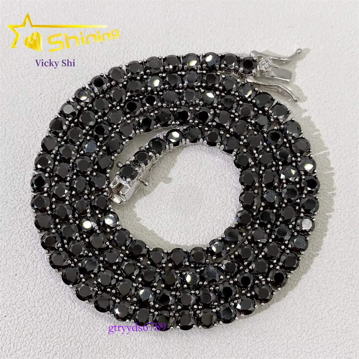 GRA Certified Black Moissanite Tennis Necklace - 3mm & 4mm Chain Pass ...