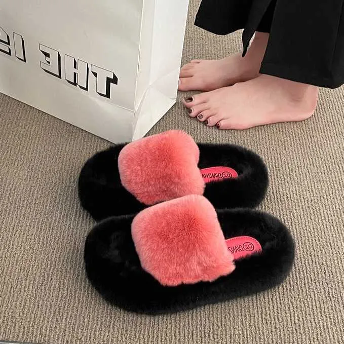 Women's Plush Two-Tone Thick Sole Indoor Slippers - Cotton, Lazy ...