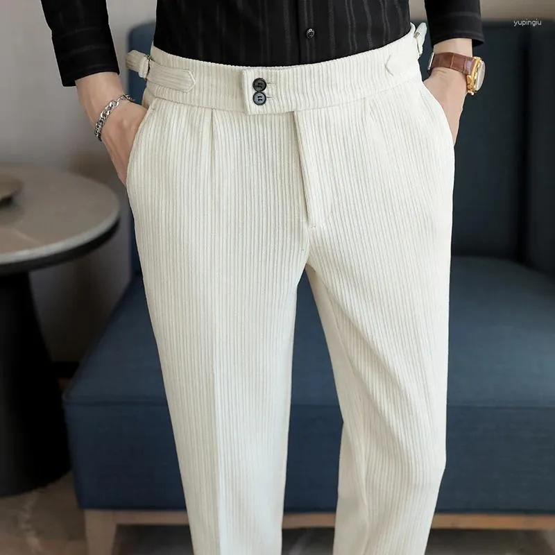 Men's High Waist Chenille Neapolitan Casual White Chino Pants Light ...