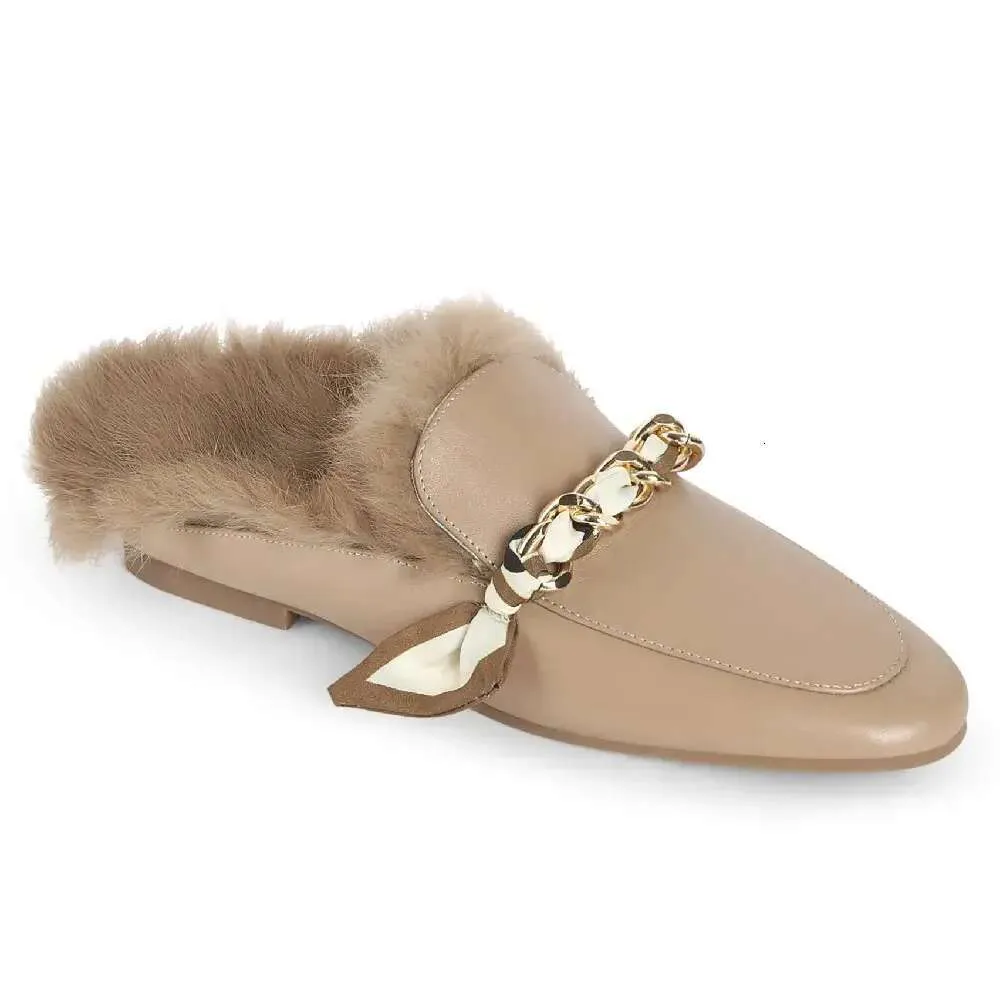 Premium Cow Leather Mules with Rabbit Fur Lining - Warm Winter Slip-Ons ...