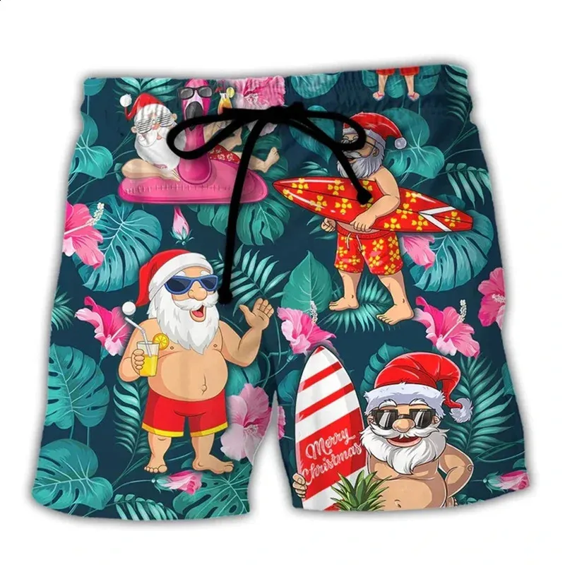3D Printed Santa Claus Christmas Men's Shorts - Funny Xmas Swim Trunks ...
