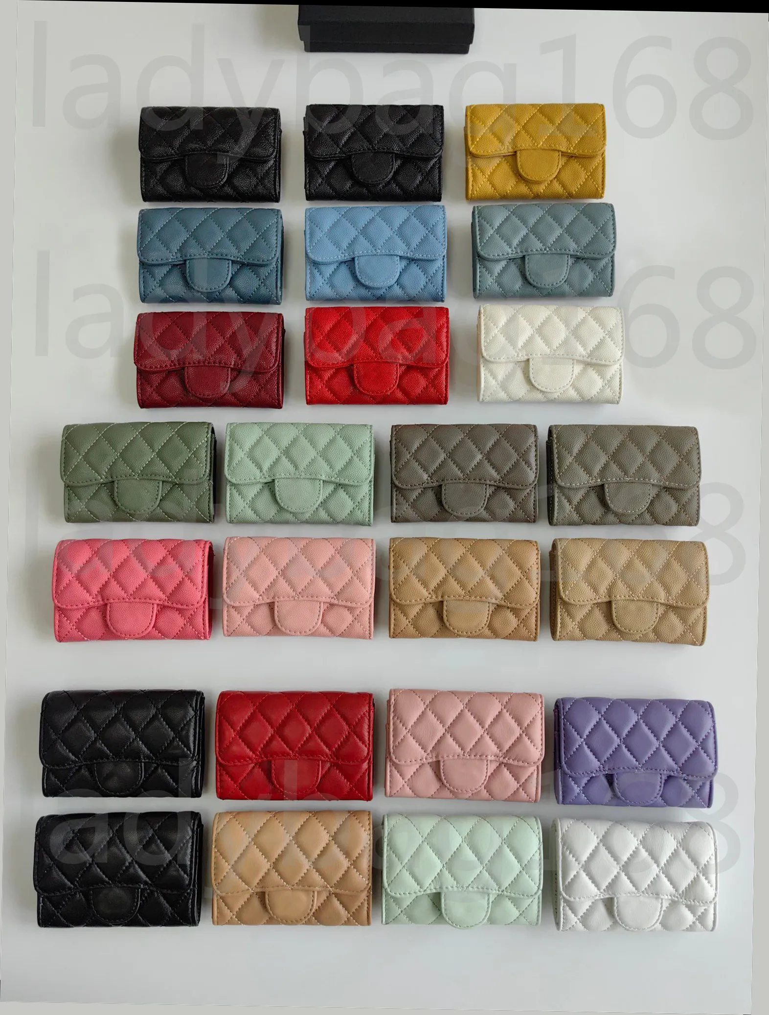 Elegant Womens Caviar Leather Card Holder, Mini Wallet With Twist Lock ...