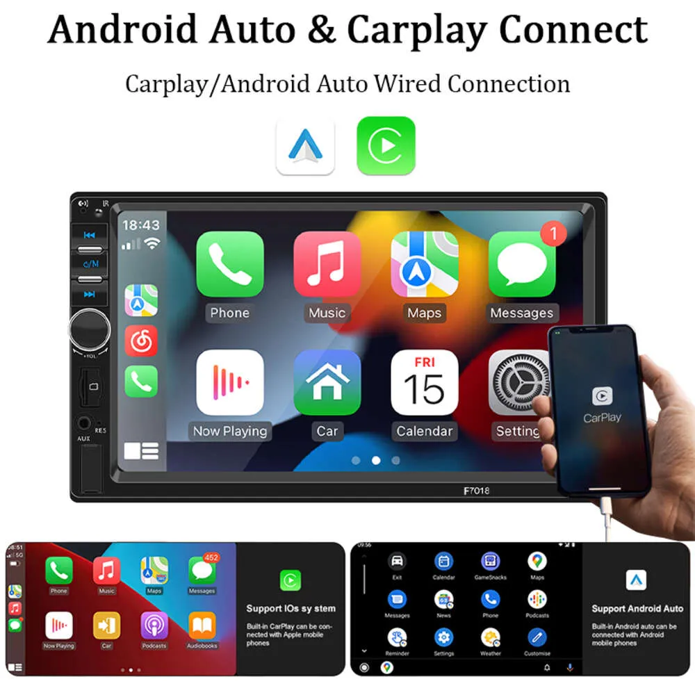 CarPlay Android Auto 2 Din Car Radio 7 Touchscreen Multimedia Player ...