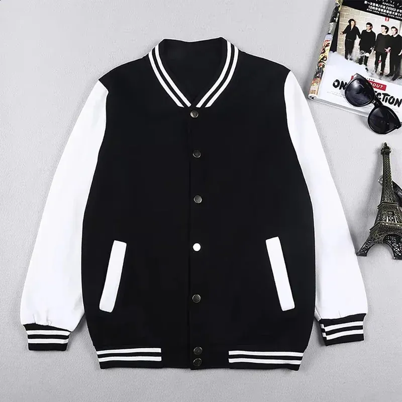 Men's Oversized Wool Baseball Jacket - Black & White Solid Color ...