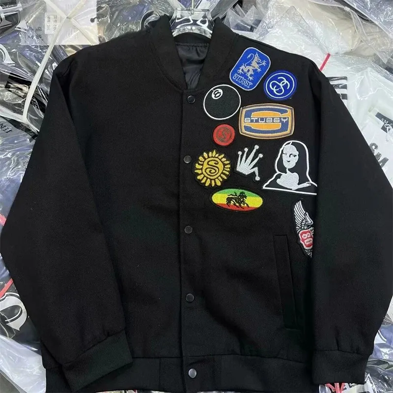 Y2k Men's Hip Hop Baseball Jacket: Retro Embroidered Stand Collar ...