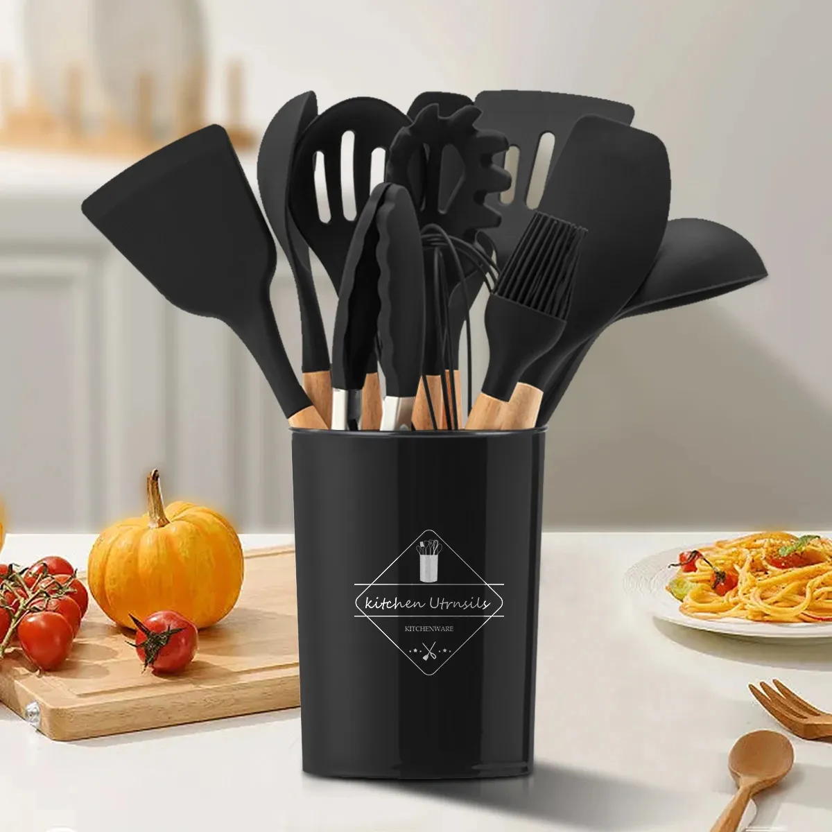 DHgate.com:Silicone Cooking Utensils Set, 12-Piece Wooden Handle Non ...