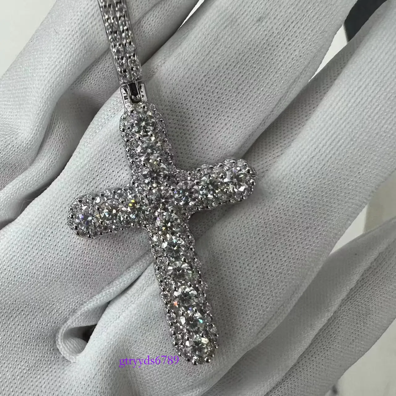 Wholesale VVS Moissanite Tennis Necklace with Cross Pendant - 18K Gold ...