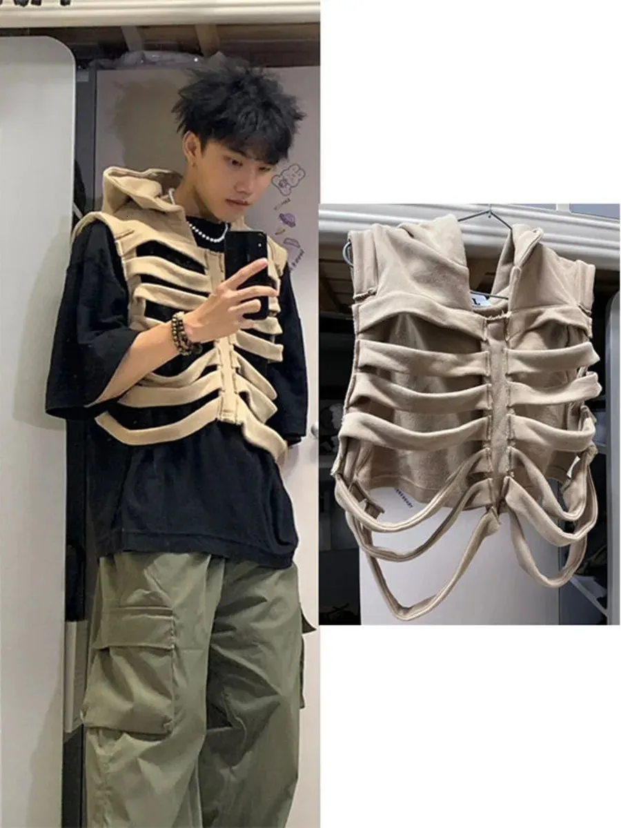 Skull Skeleton Vest Hoodie: Thin Line Y2K Tank Top Jacket - Unisex ...