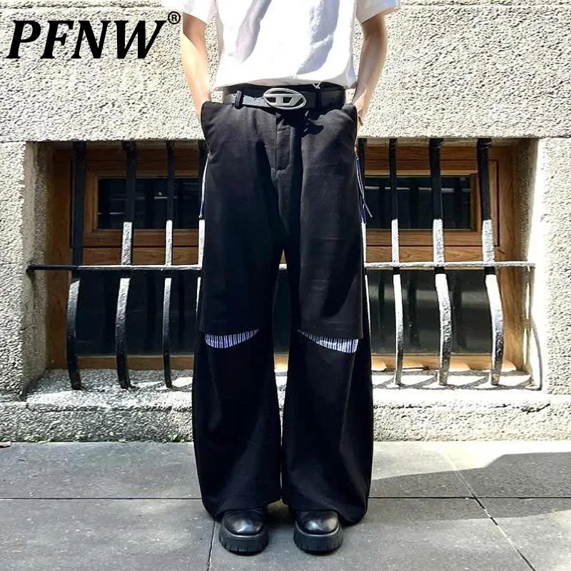Men's Suits PFNW Ripped Splicing Stripe Design Machete Pants American ...