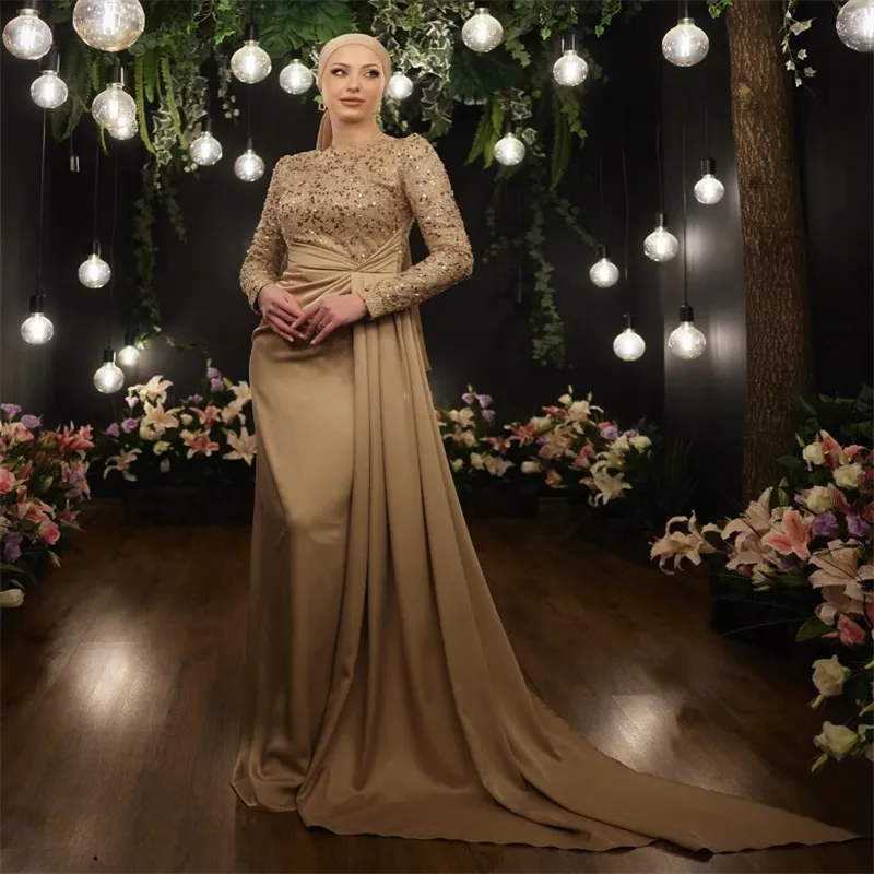 Islamic Prom Dresses: Sequin Mermaid Evening Gown, Elegant Long Sleeve ...