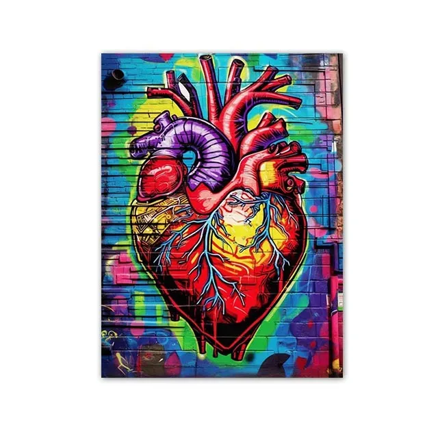 Modern Human Heart And Brain Anatomical Graffiti Heart Wall Art Print ...