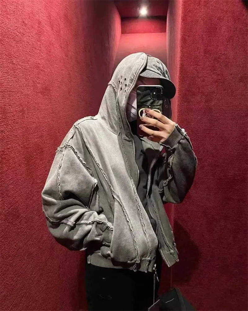 Y2K THUG CLUB VIBE Mens Wax Dyed Grey Cropped Hoodie With Y2K THUG CLUB VIBE Mens Wax Dyed Grey Cropped Hoodie With