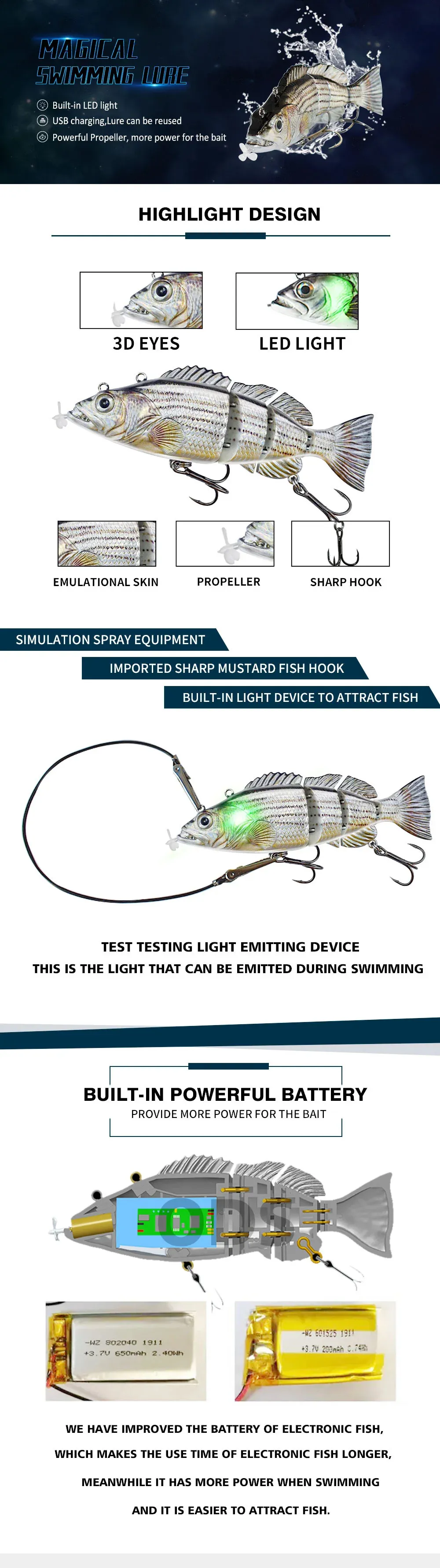 Robot multifunctional bait electric bass shaker with LED light for ...