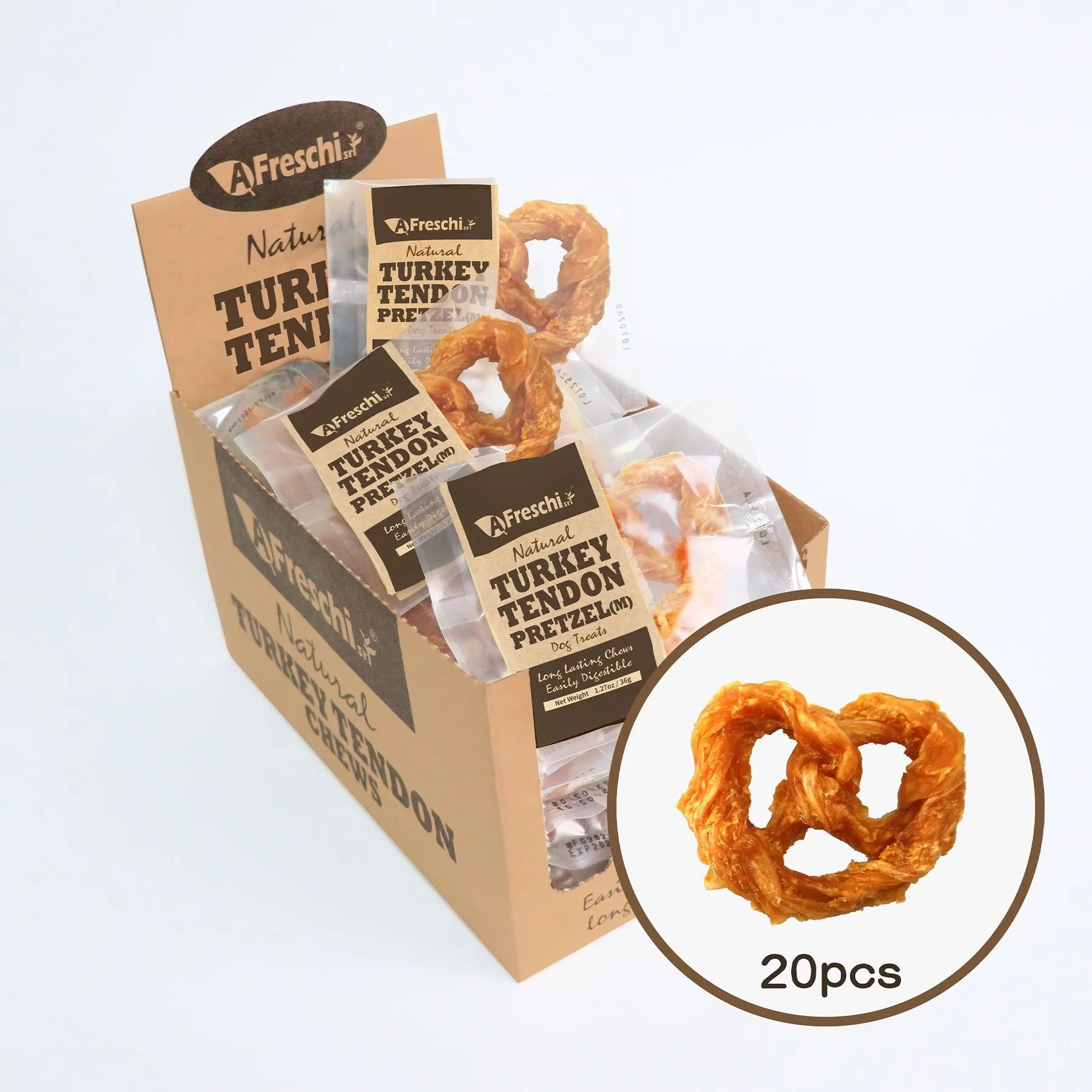 Natural Turkey Tendon Pretzel Dog Chew Treat, Medium - Premium Quality ...