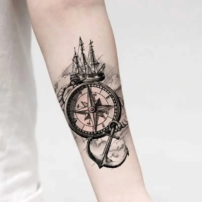 Waterproof Anchor Temporary Compass Tattoo Sticker For Men And Women ...