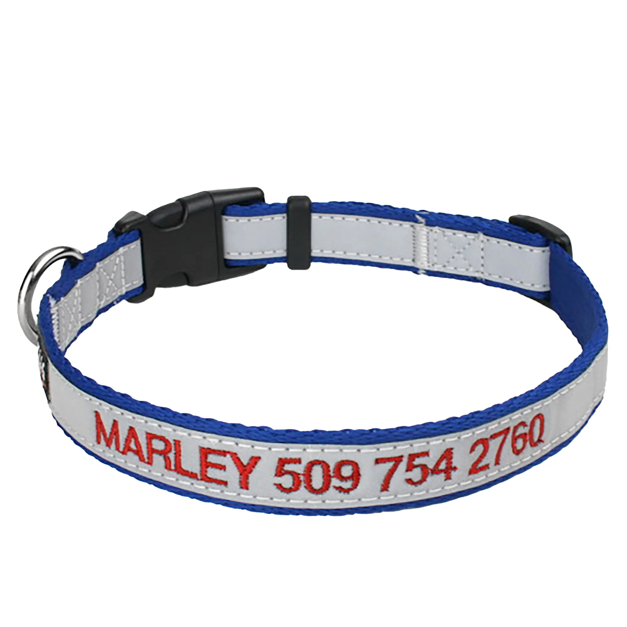 Reflective Embroidered Dog Collar, Personalized ID, Blue, Medium - Shop ...