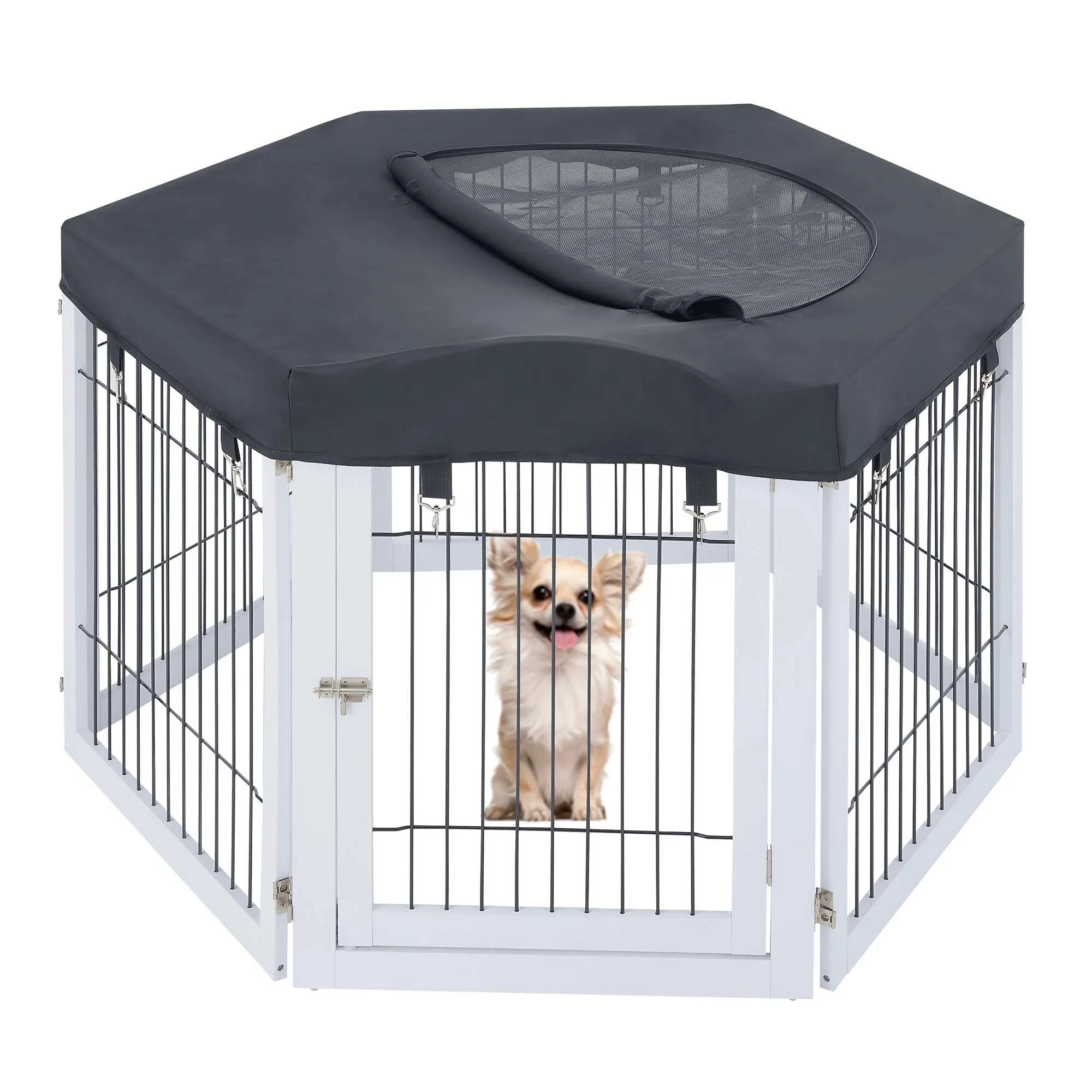 UniPaws Large Indoor Pet Playpen Mesh Top Cover in Black, Polyester, 1. ...