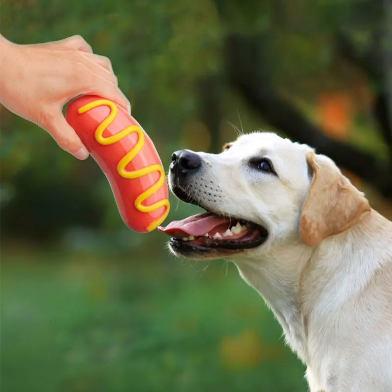 Interactive Hot Dog Squeak Horse Toys For Dogs TPR Clean Tooth Chew ...