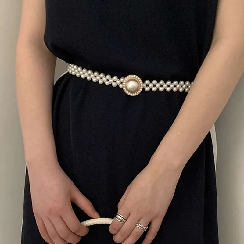 Stampup Women's Large Pearl Inlaid Chain Belt with Waist Decoration ...