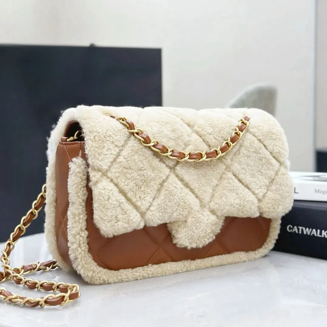Luxury Fluffy Winter Shoulder Bag - Tweed & Shearling Tote, Clutch ...