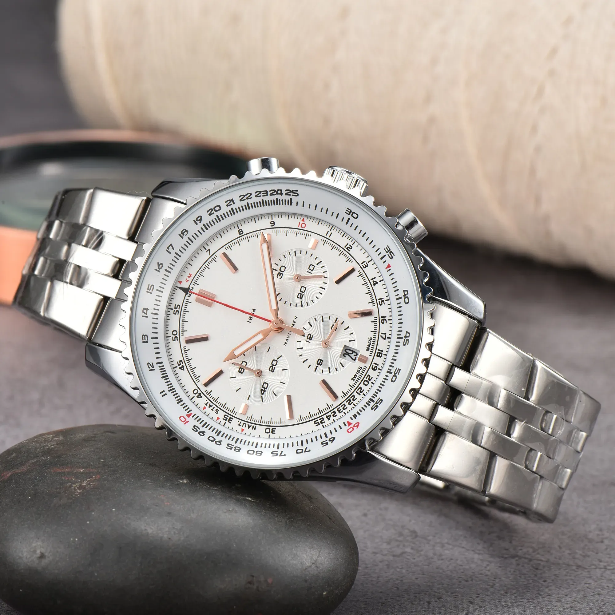 NAVITIMER Mens Quartz Multi Dial Watch Automatic Movement, Silver ...