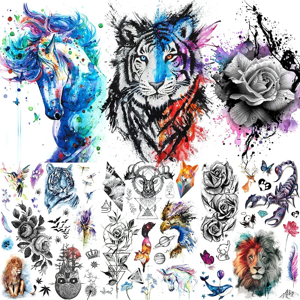 Aquarelle Blue Unicorn Cheval Tatouage Temporaire Autocollant Hommes ...
