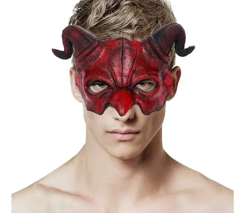 Creepy Masquerade Masks Devil Horn Half Face Mask, PU Leather Horror ...