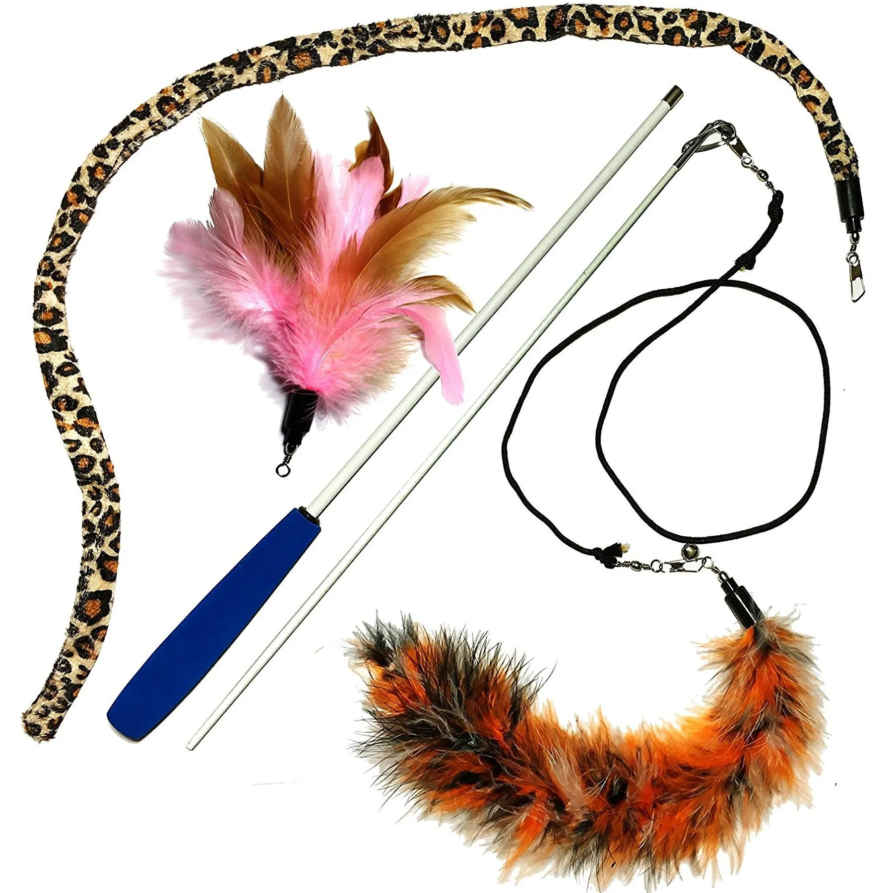 3 Feather Cat Wand Toy with Dual Rod - Interactive Fun for Your Cat ...