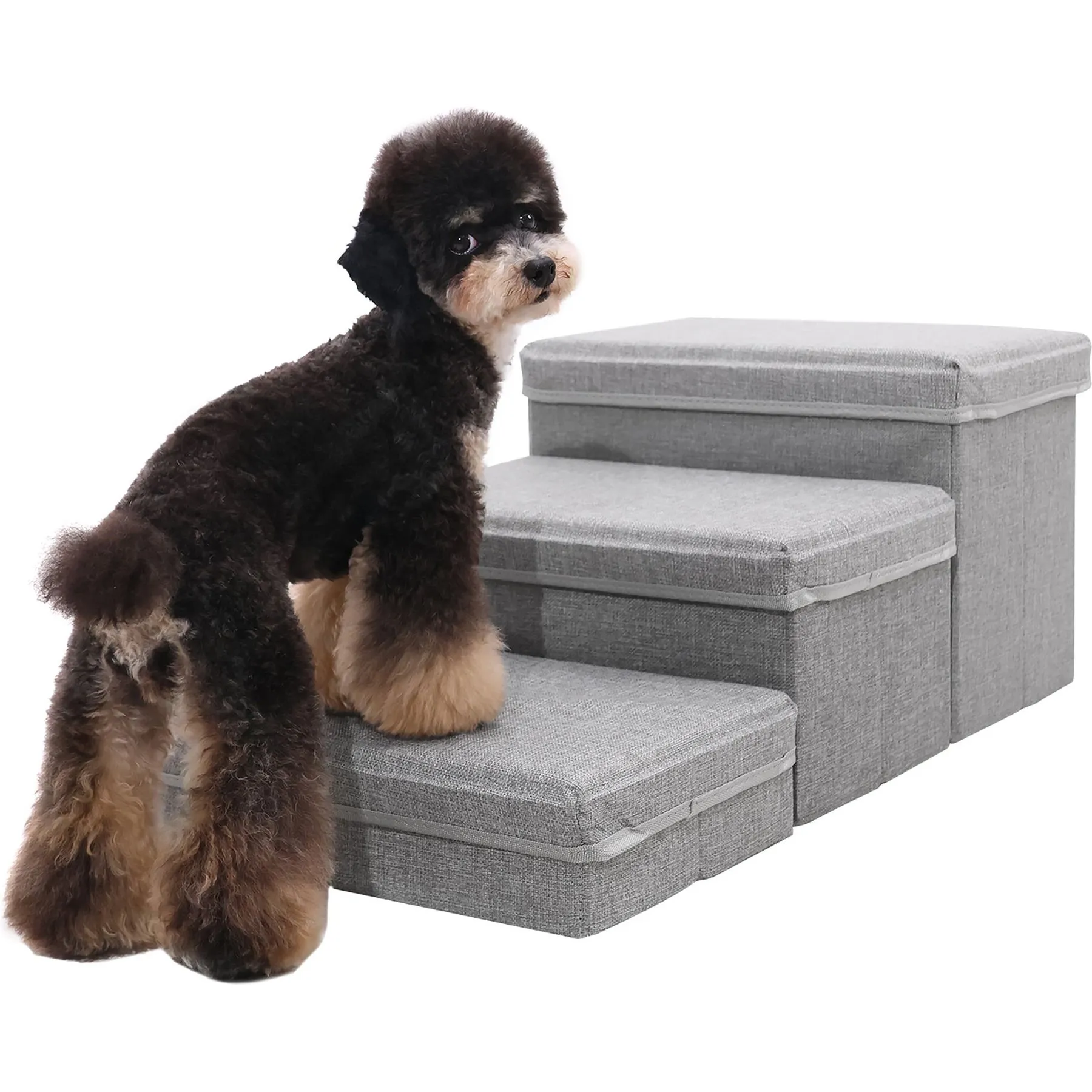 Foldable Dog Stairs for Bed - 3-Step Adjustable Pet Stairs with Storage ...