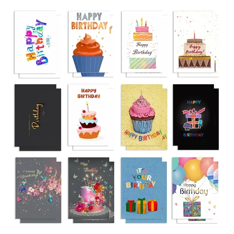 24 Happy Birthday Greeting Cards With Envelopes Colorful & Festive ...