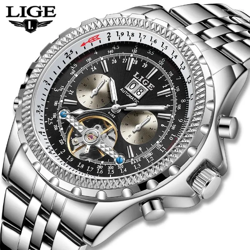 Wristwatches LIGE Fashion Tourbillon Mechanical Watches Men Top Steel ...