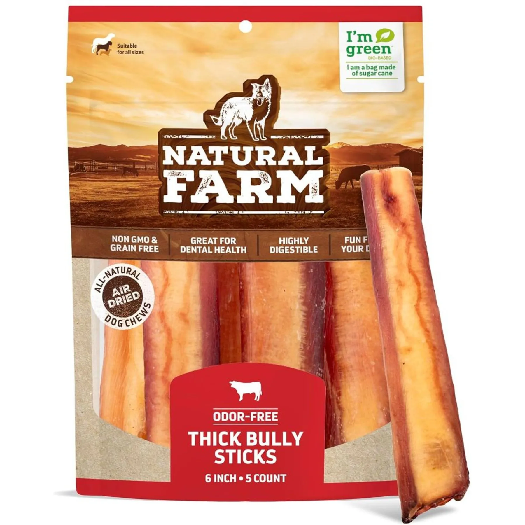Thick Beef Bully Sticks for Dogs - Natural Chew Sticks, Long Lasting ...