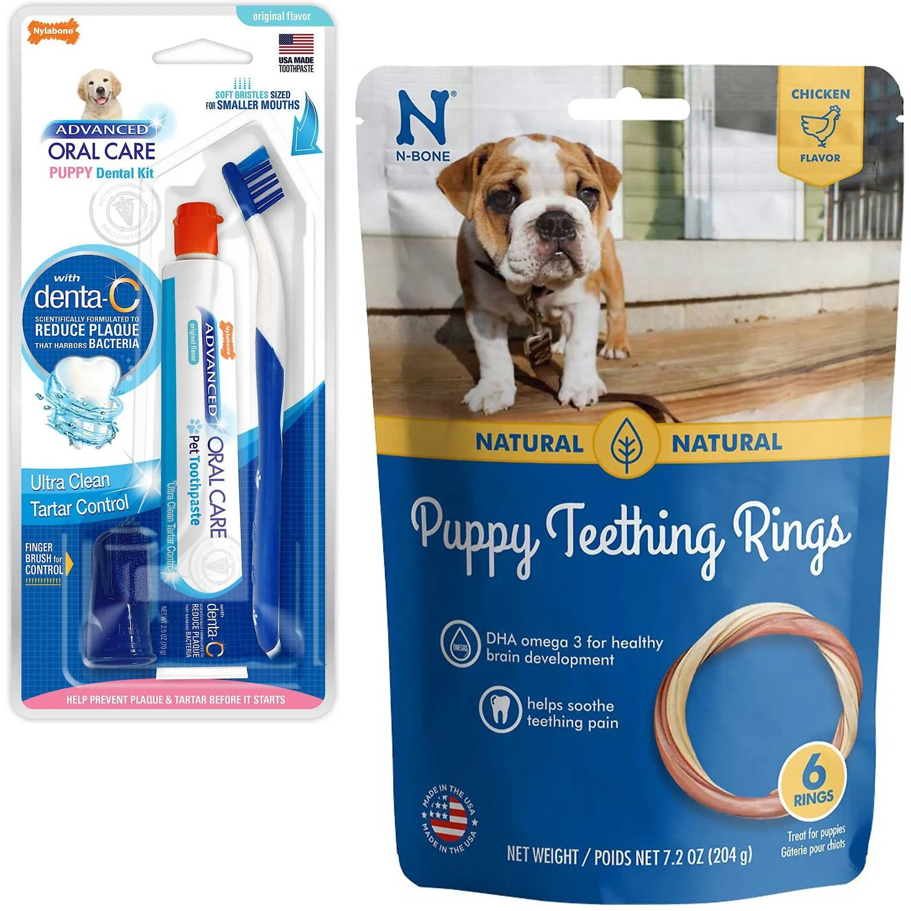 Nylabone Puppy crest dental whitening strips with Teething Ring ...