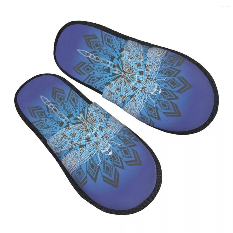Dragon Feet Plush Indoor Slippers with Hand Drawn Dragonfly Design for ...