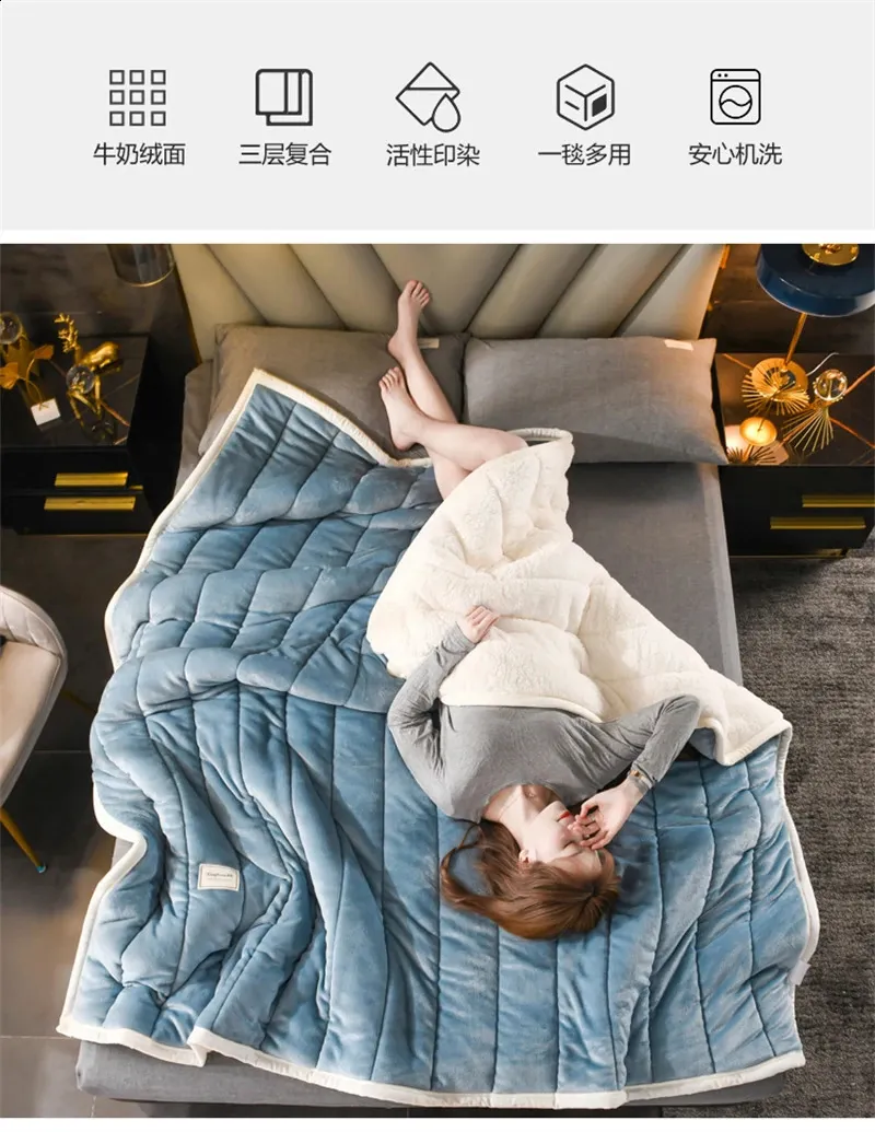 Lanrong Autumn Warm Blanket, 3-Layer Thick Lambswool Bed Sheet, Soft ...