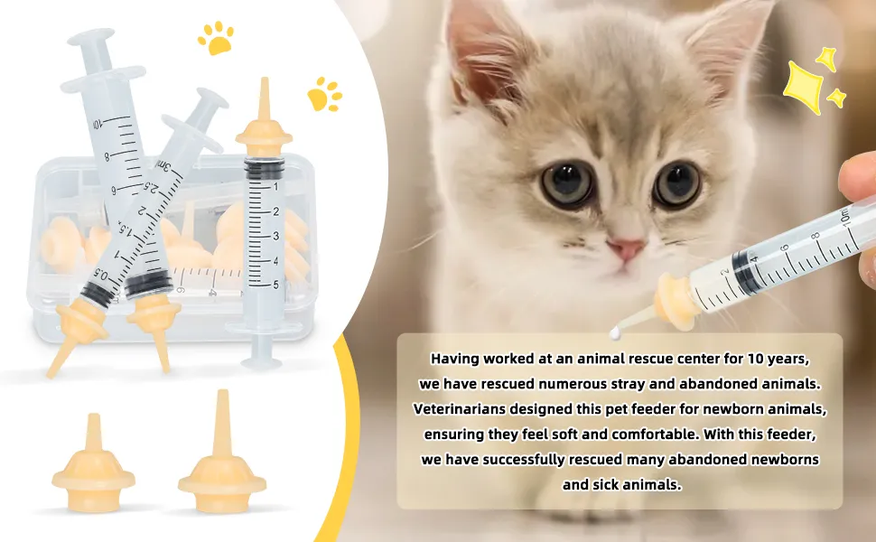 Premium Kitten Feeding Set: Reusable Nipples & Syringes for Newborns ...