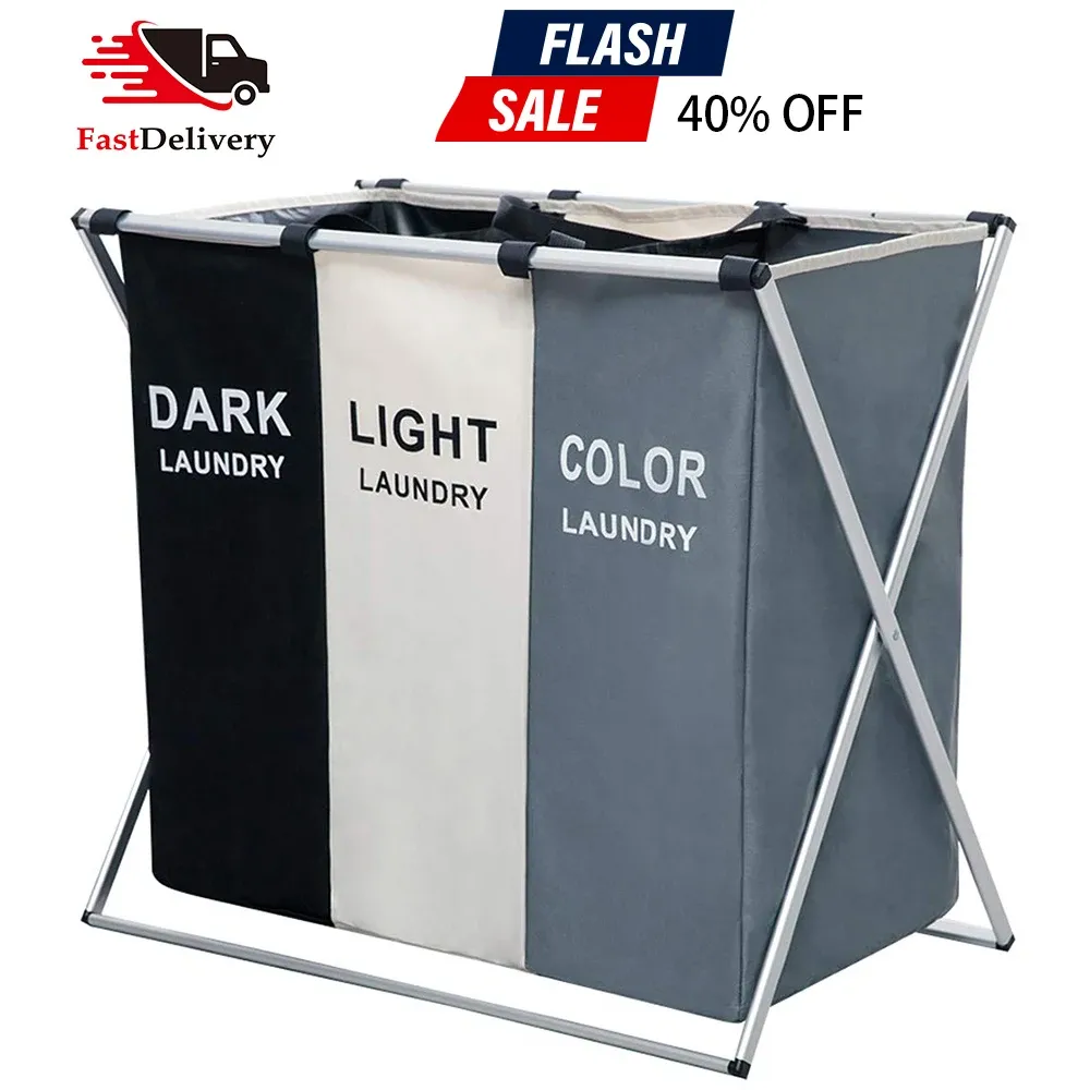 Foldable Oxford Cloth Laundry Basket For 1/2/3 Girds Organize Dirty ...