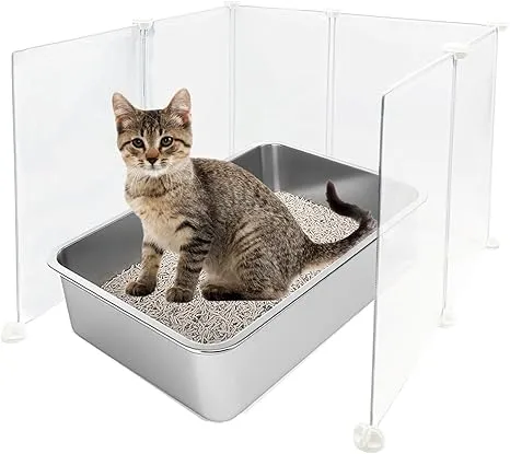 KEYIDE High Wall Cat Elevated Cat Litter Box With Splash Guard And DIY ...