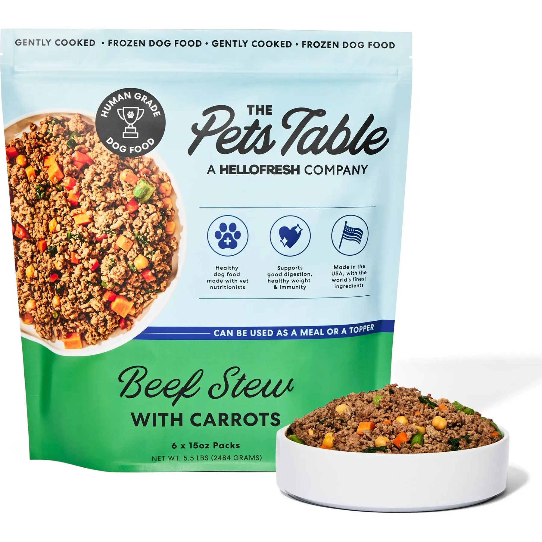 Premium Frozen Beef Stew Dog Food - Human Grade, 6 x 17oz Pouches ...