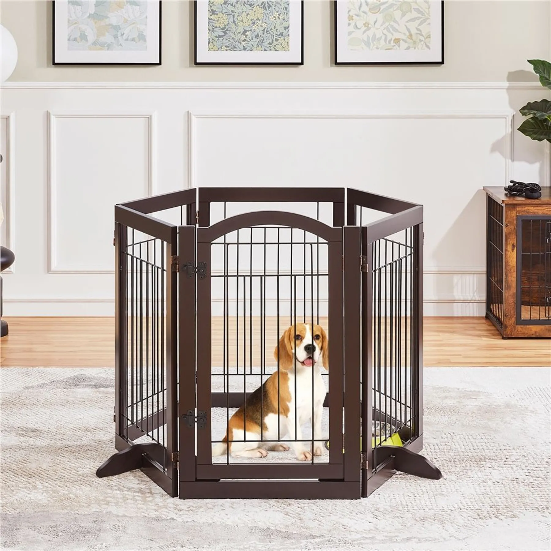 Foldable Gate For Pets, Six Panel Wire Design, Freestanding ...